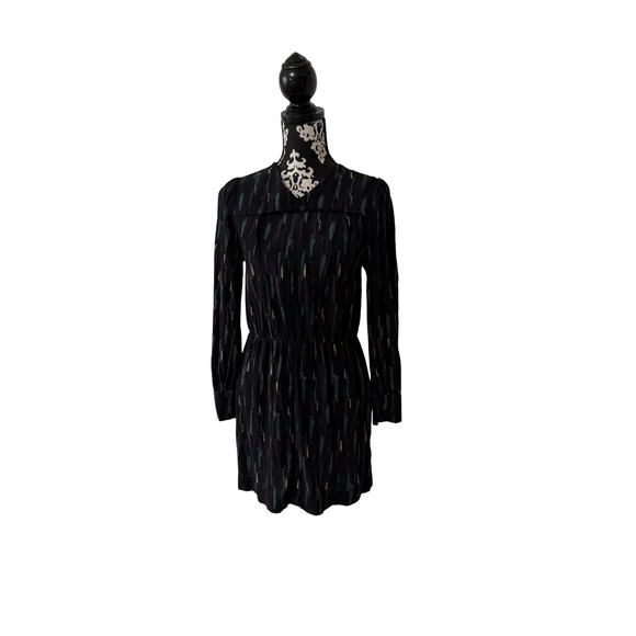 Zara | Dresses | Zara Black Green Abstract Brushstroke Long Sleeve Mini ...